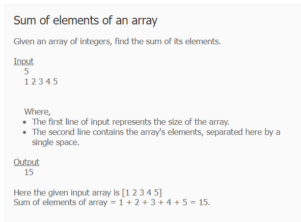 Solved Given an array of integers, find the sum of its | Chegg.com