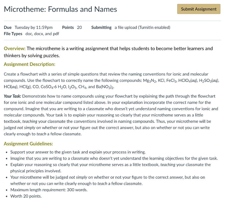 Solved Microtheme: Formulas and Names Submit Assignment | Chegg.com