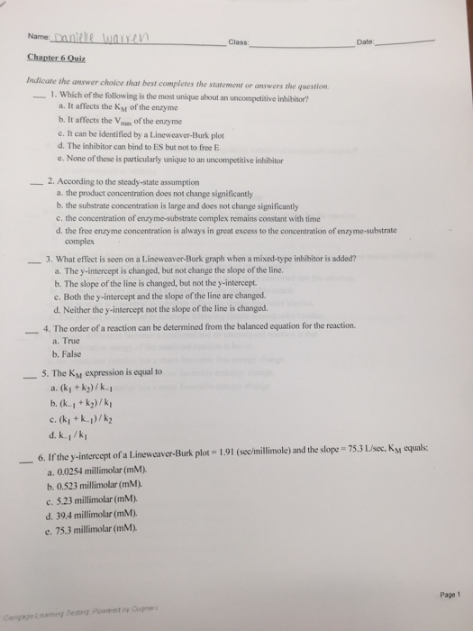 Solved Name: Chapter 6 Quiz Indicate the answer choice that | Chegg.com