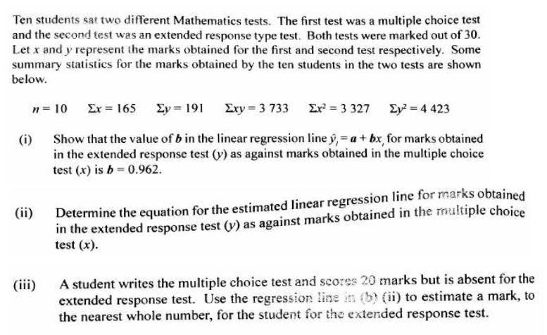 Solved Ten students sat two different Mathematics tests. The | Chegg.com