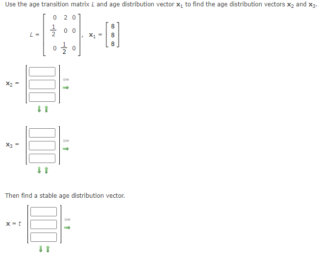 Solved Use the age transition matrix L and age distribution | Chegg.com