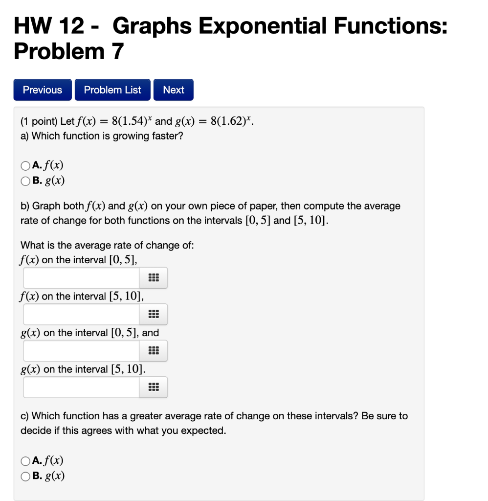 Solved HW 12 - Graphs Exponential Functions: Problem 7 | Chegg.com