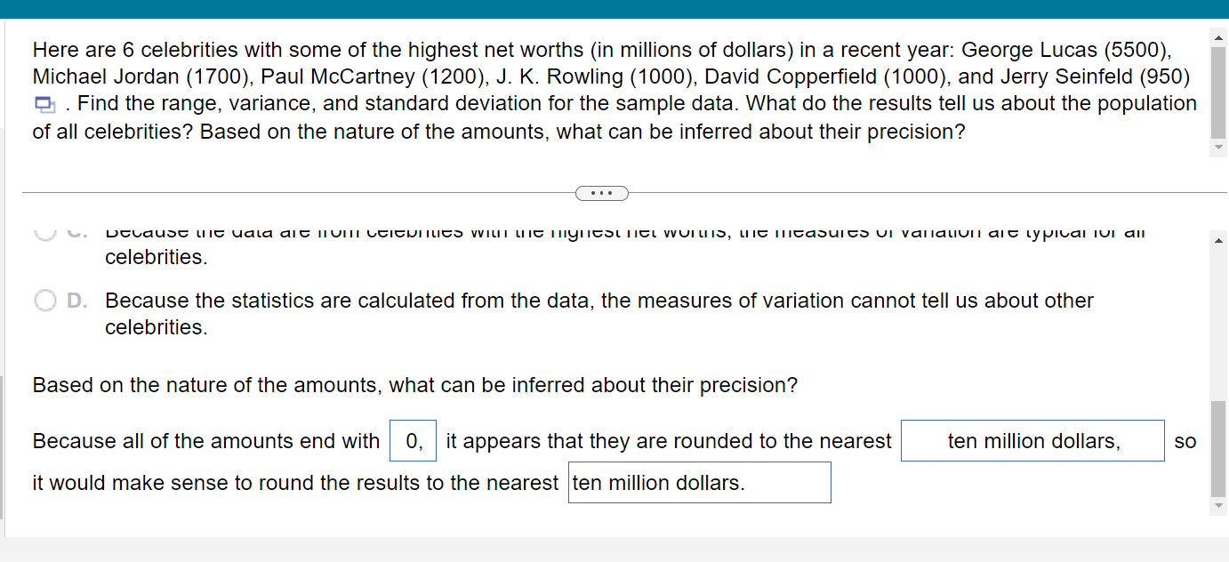 Solved Here are 6 celebrities with some of the highest net | Chegg.com