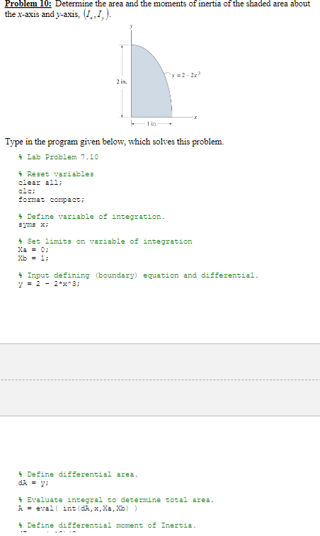 Solved Problem 10: Determine the area and the moments of | Chegg.com