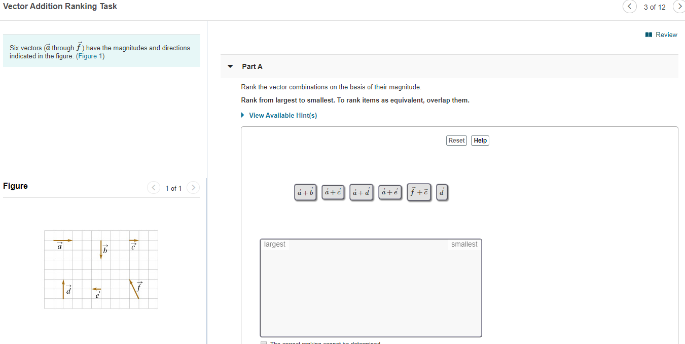 Solved Vector Addition Ranking Task 3 of 12 Review Six | Chegg.com
