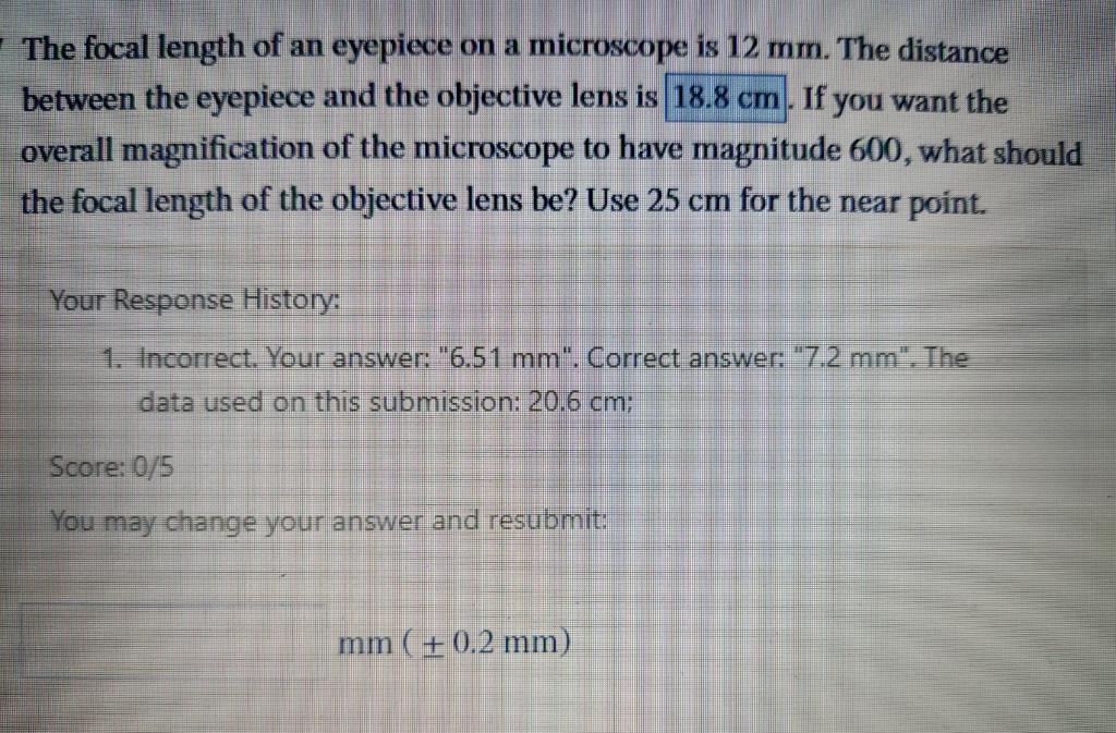 Solved The focal length of an eyepiece on a microscope is 12 | Chegg.com