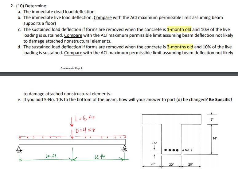 2. (10) Determine: a. The immediate dead load | Chegg.com