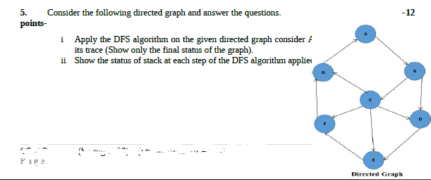 Solved - 12 5. Consider the following directed graph and | Chegg.com