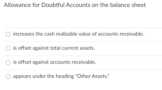 Solved Allowance for Doubtful Accounts on the balance sheet | Chegg.com