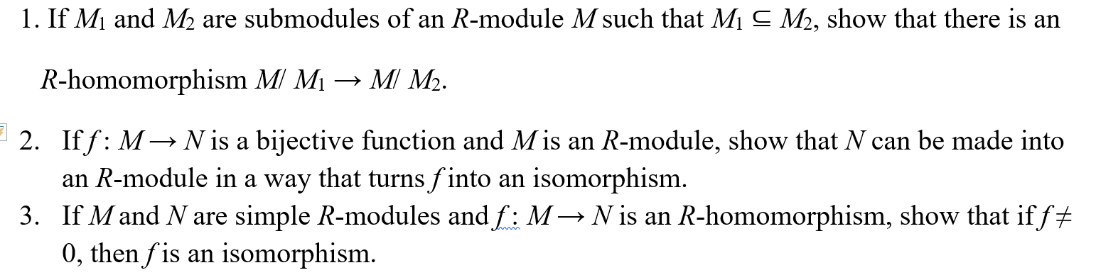 Solved 1. If M1 and M2 are submodules of an R-module M such | Chegg.com