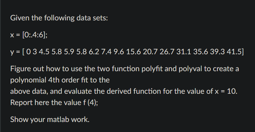 Solved Given the following data sets: | Chegg.com