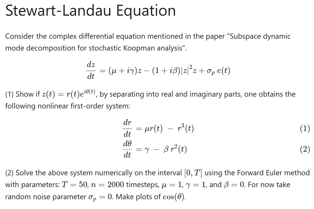 Solved Stewart Landau Equation Consider The Complex Chegg