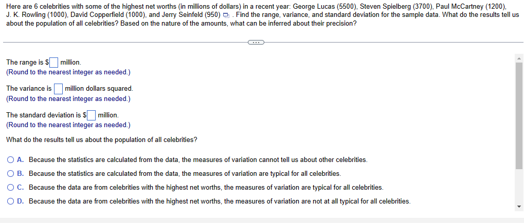 Solved Here are 6 celebrities with some of the highest net | Chegg.com