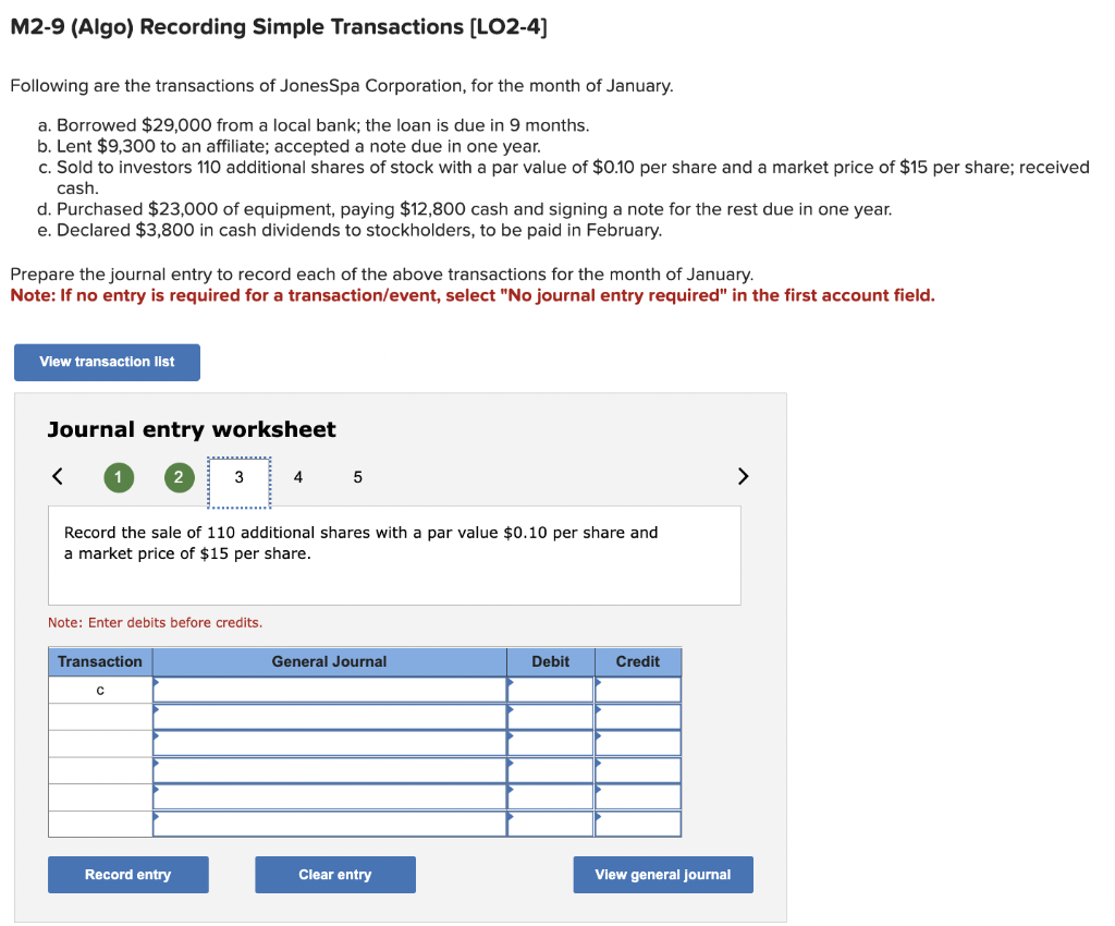 Solved M2-9 (Algo) Recording Simple Transactions [LO2-4] | Chegg.com