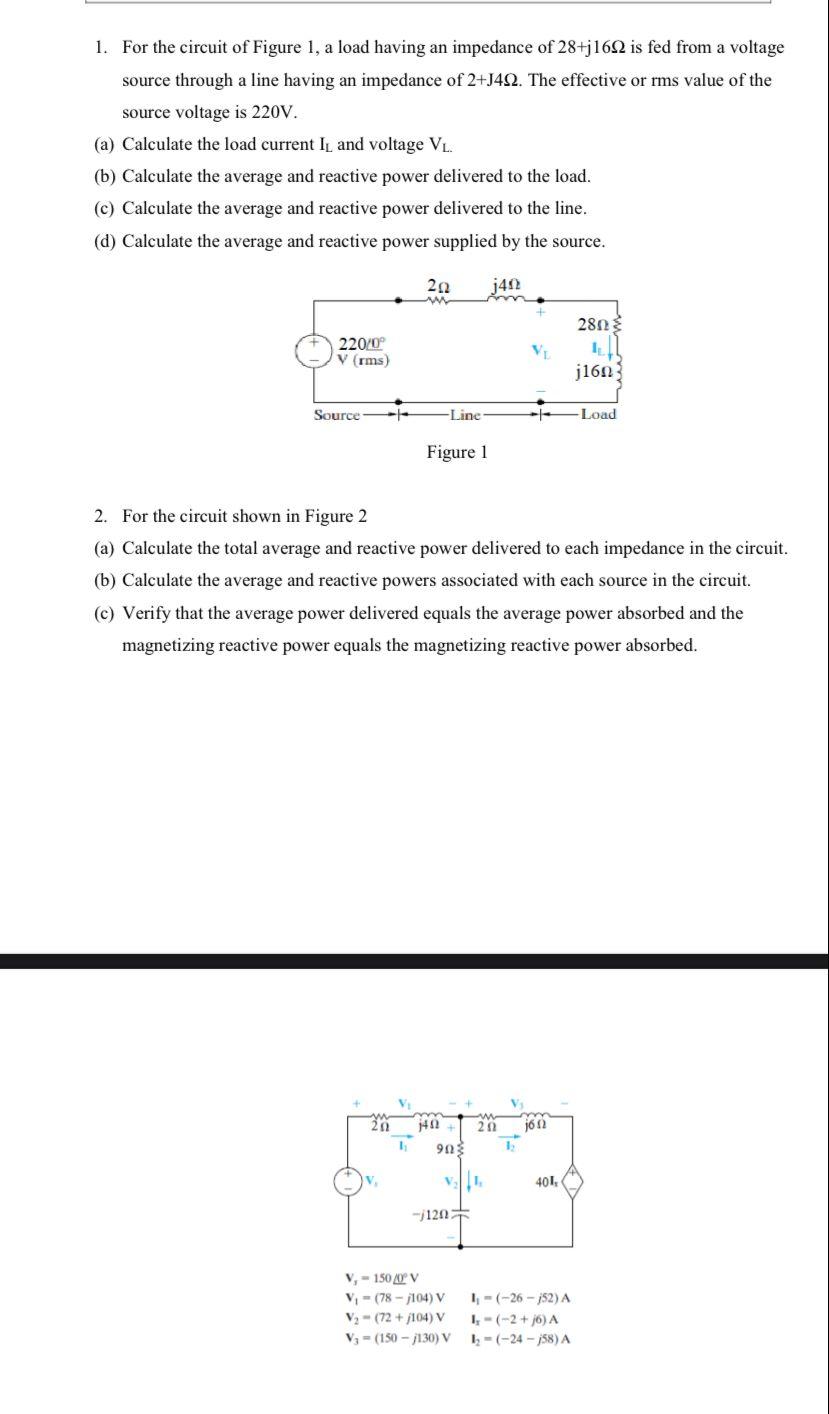 Solved 1. For the circuit of Figure 1, a load having an | Chegg.com