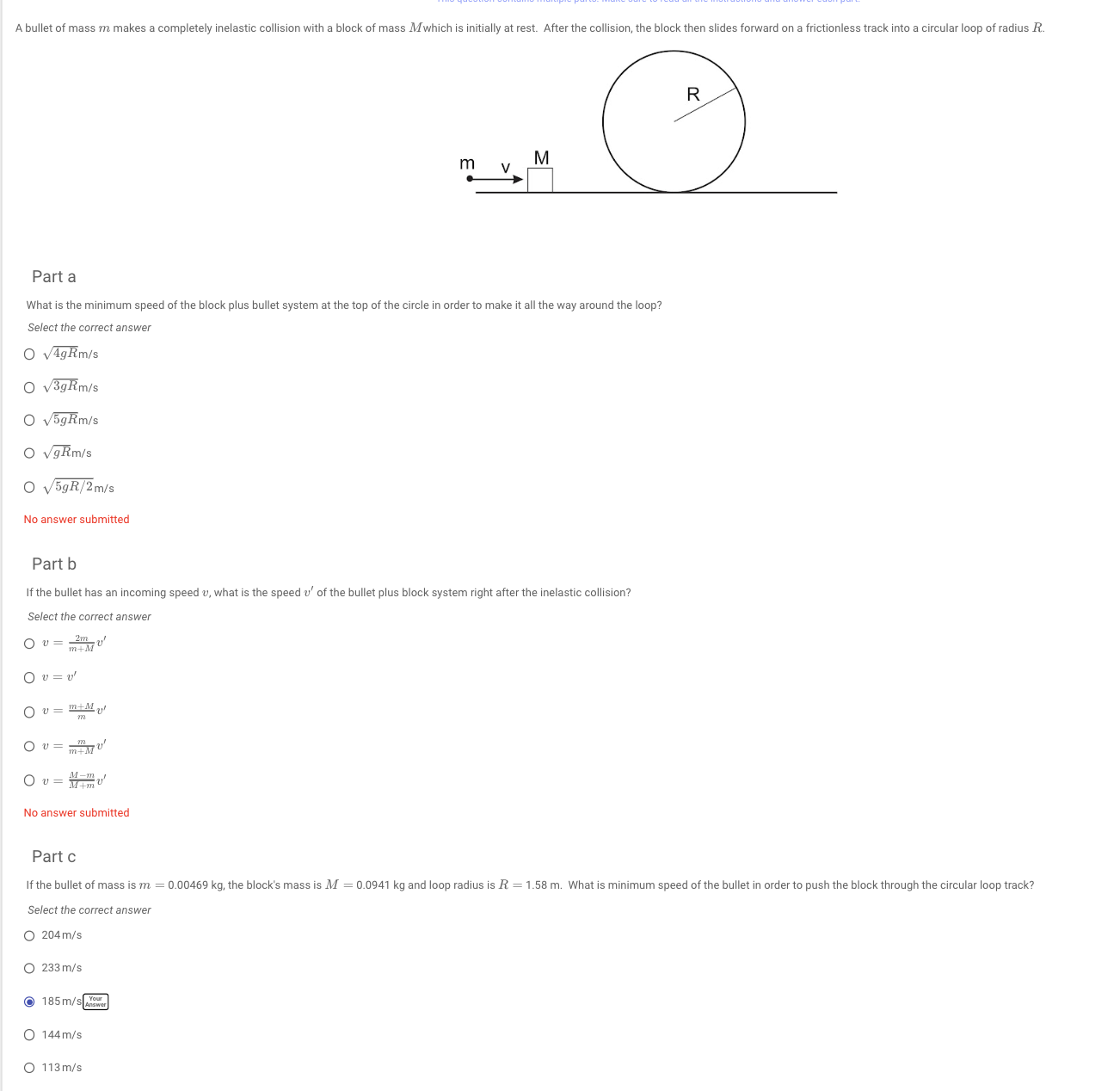 Solved Part a What is the minimum speed of the block plus | Chegg.com