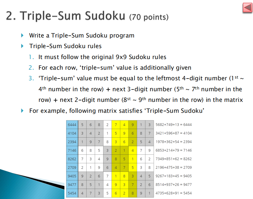 Solved 2. Triple-Sum Sudoku (70 points) Write a Triple-Sum | Chegg.com