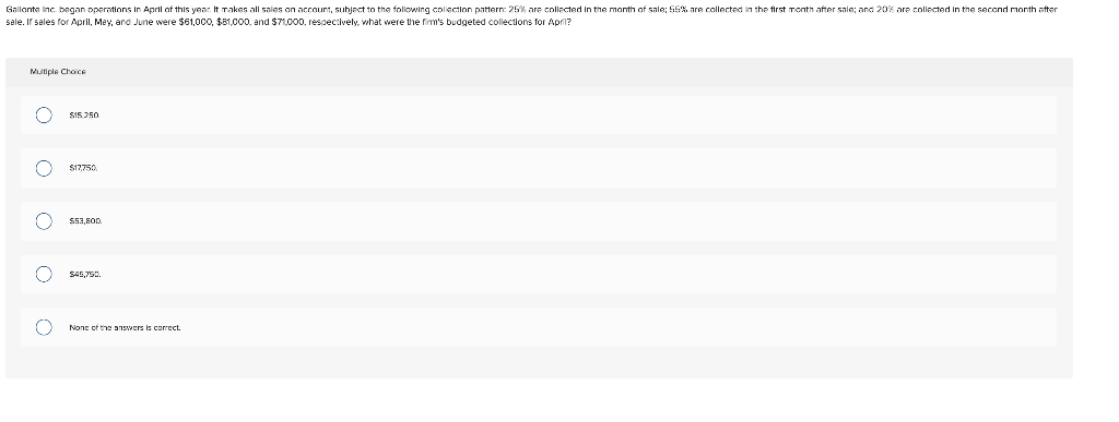 Solved Gallonte Inc began operations in April of this yen a | Chegg.com