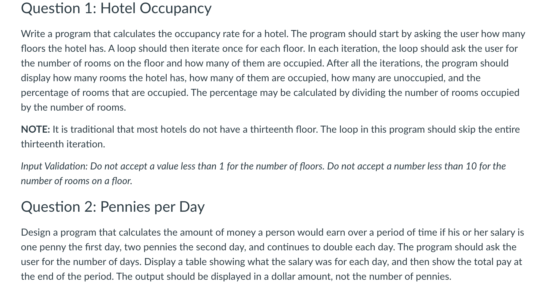 Solved Question 1: Hotel Occupancy Write a program that | Chegg.com