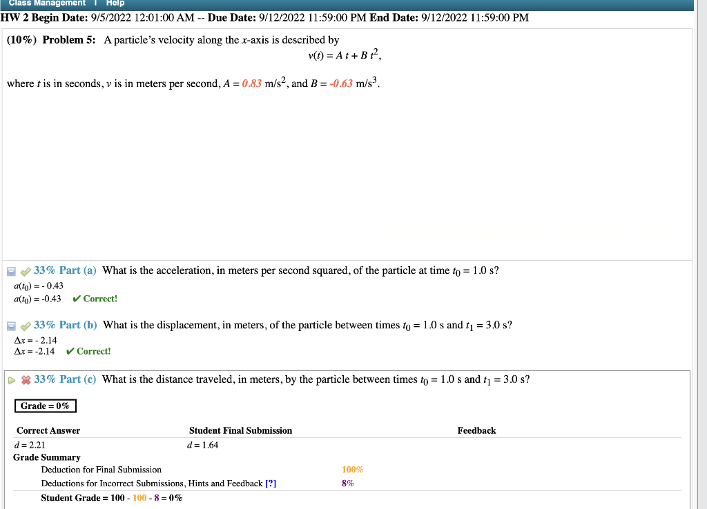 Solved (10\%) Problem 5: A particle's velocity along the | Chegg.com