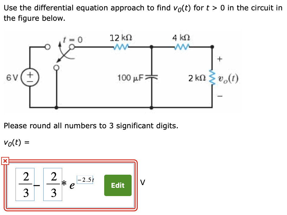 Solved Use the differential equation approach to find volt) | Chegg.com