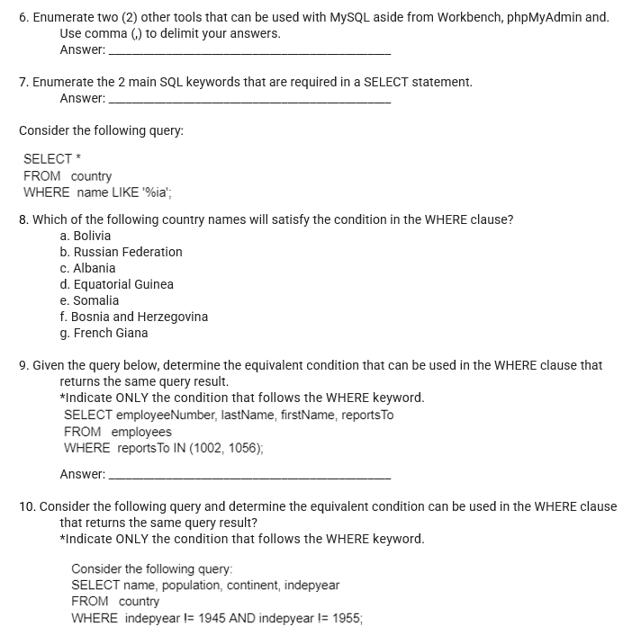 Solved Questions about Database management & SQL - | Chegg.com