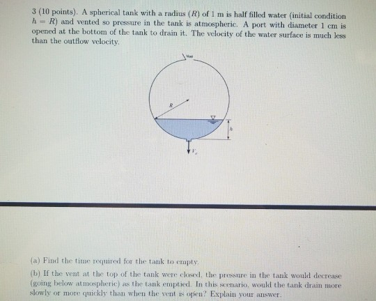 Solved 3 (10 points). A spherical tank with a radius (R) of | Chegg.com