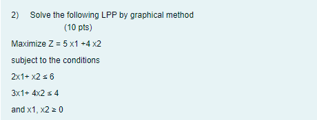 Solved 2) Solve the following LPP by graphical method (10 | Chegg.com