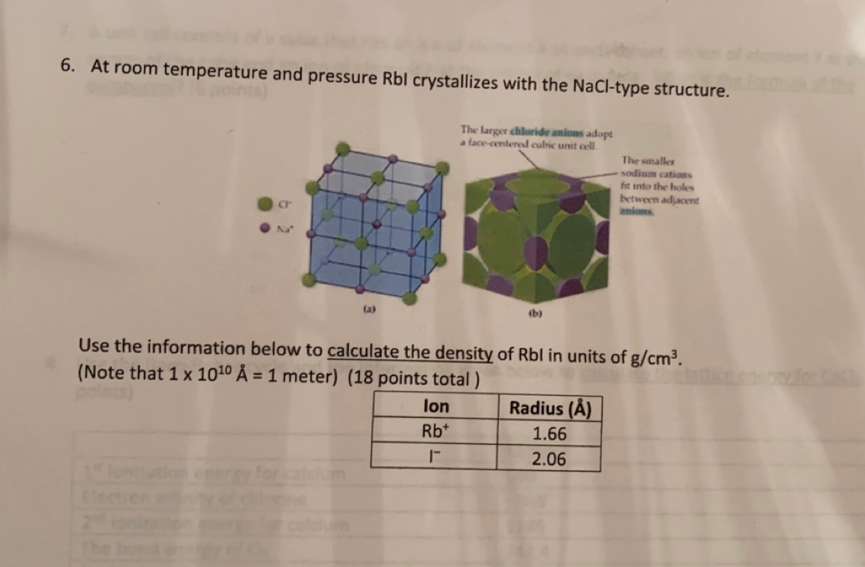 Solved 6. At room temperature and pressure Rbl crystallizes | Chegg.com