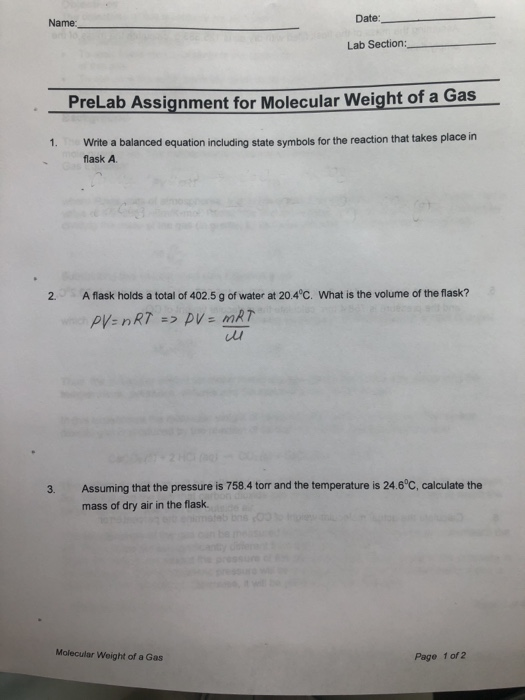 Solved Date: Name: Lab Section PreLab Assignment for | Chegg.com