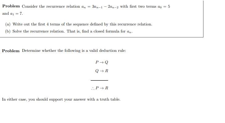 Solved Problem Consider The Recurrence Relation An 30n 1 5995