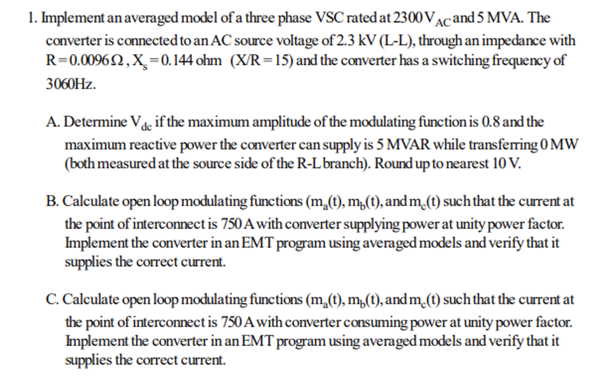 Solved Implement an averaged model of a three phase VSC | Chegg.com