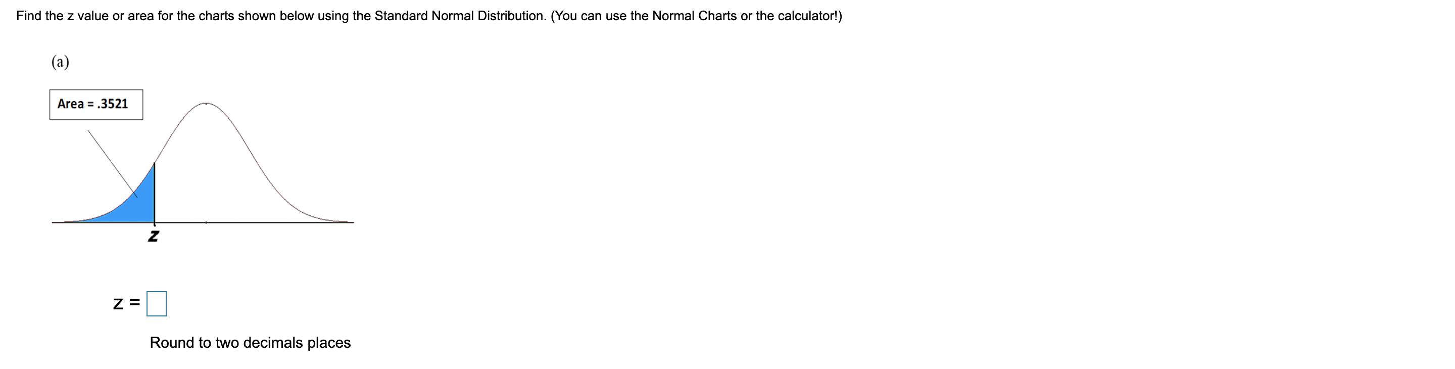 Solved Find the z value or area for the charts shown below | Chegg.com