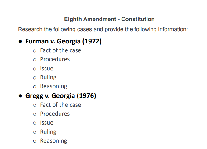 Eighth Amendment - Constitution Research the | Chegg.com
