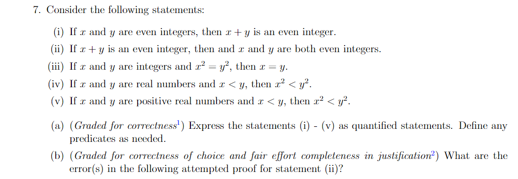 Solved 7. Consider the following statements: (i) If x and y | Chegg.com