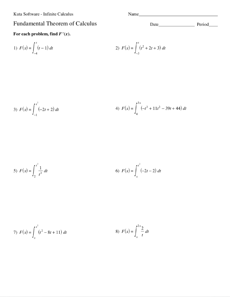 Solved Kuta Software Infinite Calculus Fundamental Theorem | Chegg.com