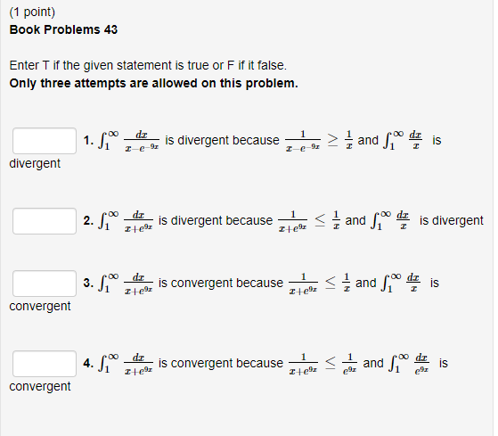 Solved (1 point) Book Problems 43 Enter T if the given | Chegg.com