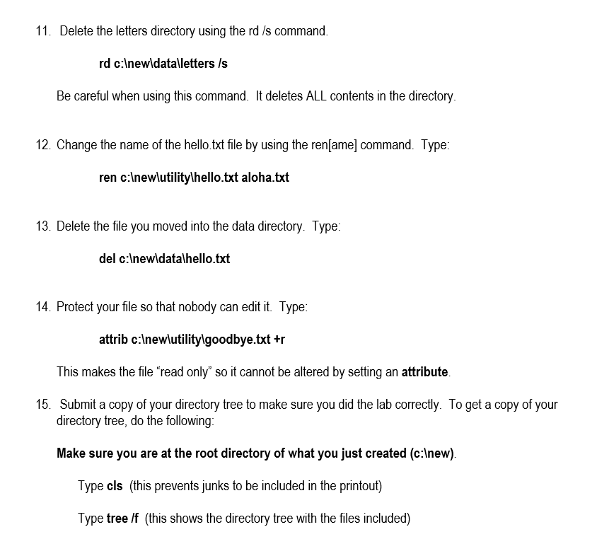 Solved 11. Delete the letters directory using the rd /s | Chegg.com