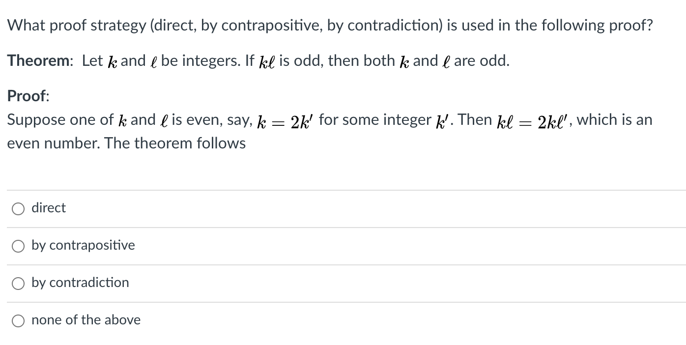 Solved What proof strategy (direct, by contrapositive, by | Chegg.com
