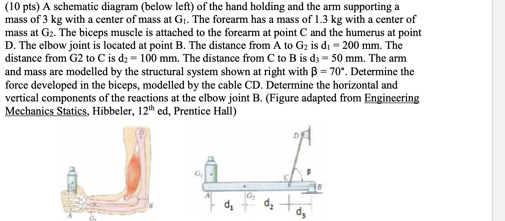 Solved (10 pts) A schematic diagram (below left) of the hand | Chegg.com
