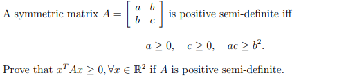 Solved A symmetric matrix A а ь b c is positive | Chegg.com
