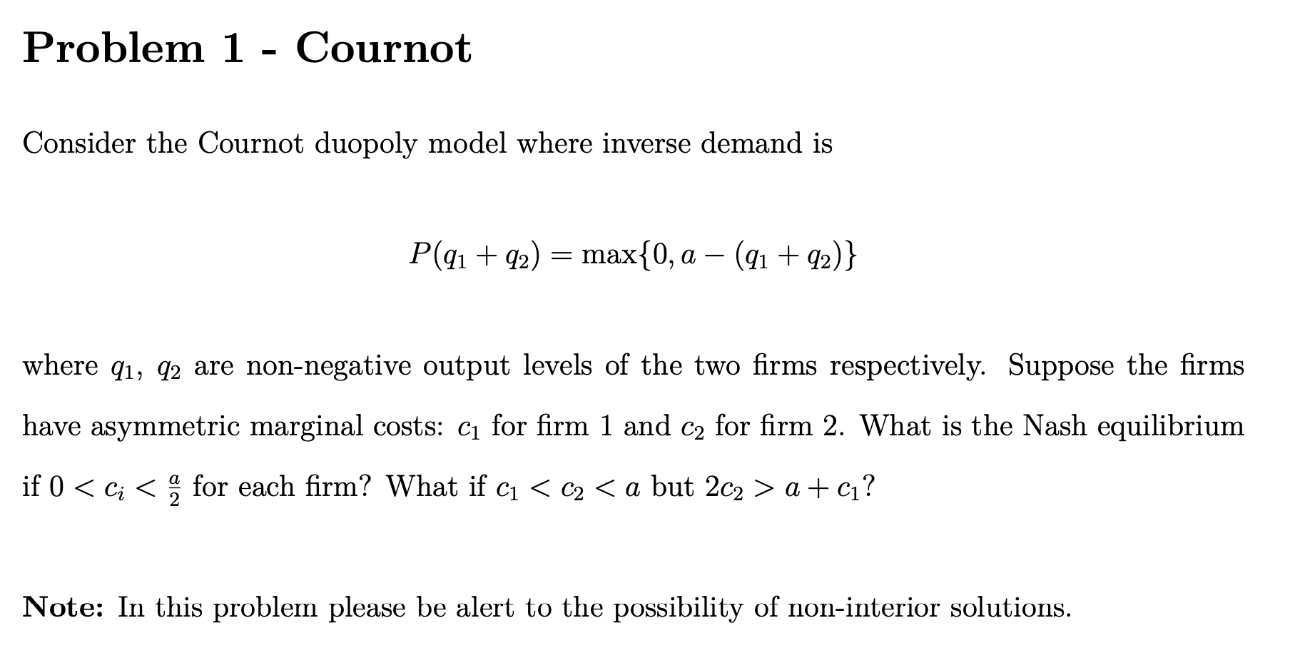 Solved Consider the Cournot duopoly model where inverse | Chegg.com