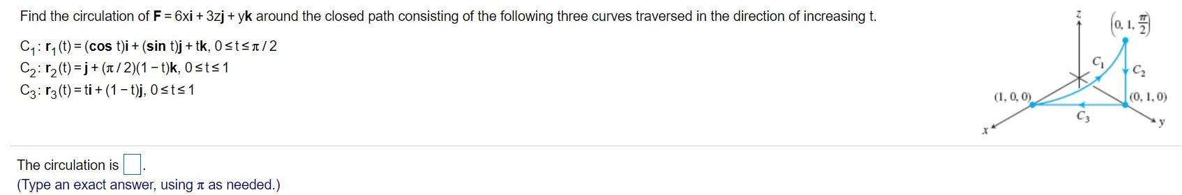 Solved Find the circulation of F = 6xi + 3zj + yk around the | Chegg.com