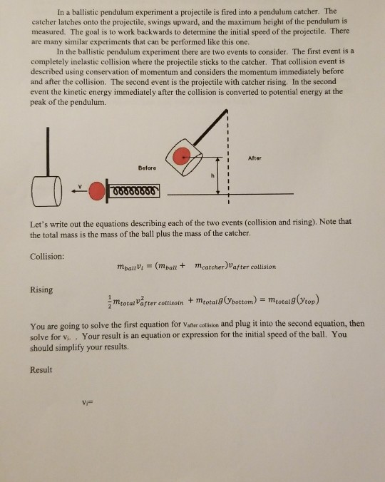 Solved In a ballistic pendulum experiment a projectile is | Chegg.com