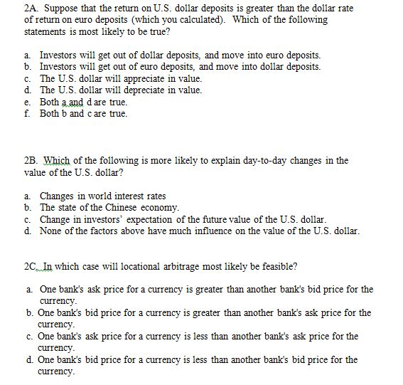 Solved 2A. Suppose that the return on U.S. dollar deposits | Chegg.com