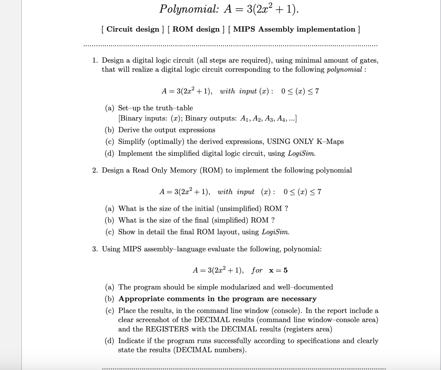 Solved Polynomial: A=3(2x2+1). [ Circuit design ] [ ROM | Chegg.com