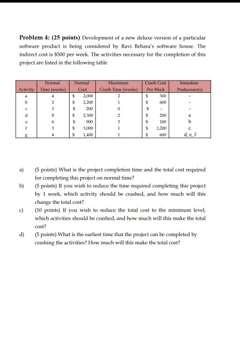 Problem 4: (25 points) Development of a new deluxe | Chegg.com