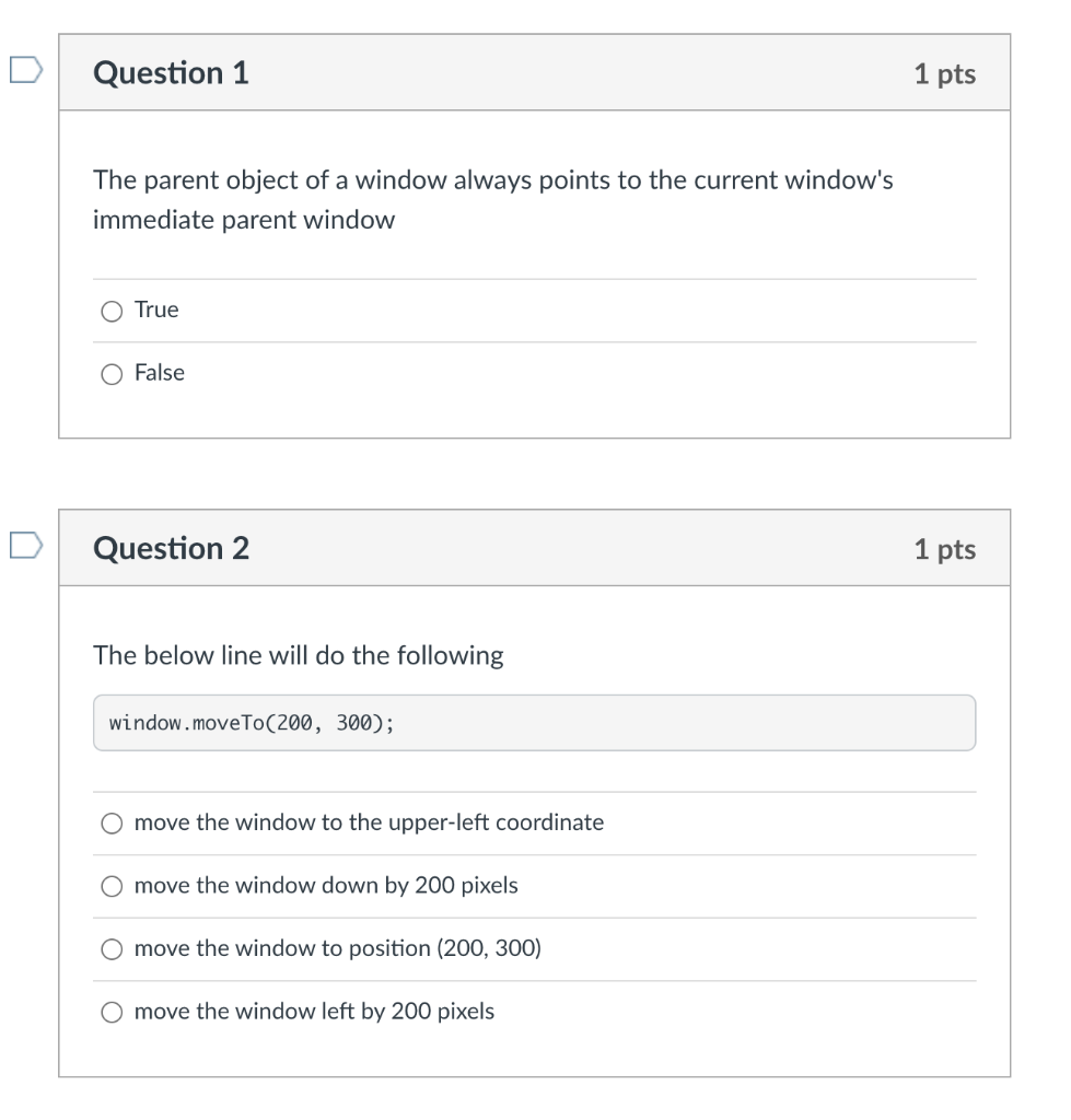 Solved The parent object of a window always points to the | Chegg.com