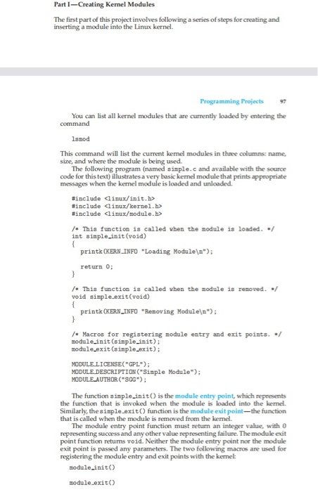Solved Part I-Creating Kernel Modules The first part of this | Chegg.com