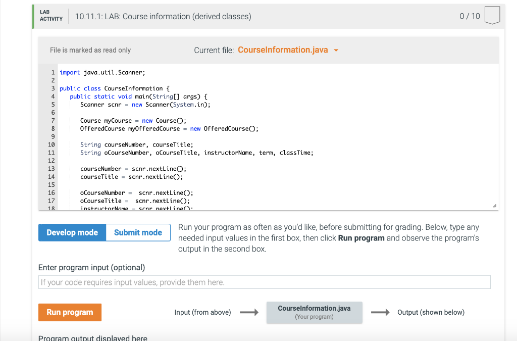 Solved 10 11 LAB Course Information derived Classes Given Chegg